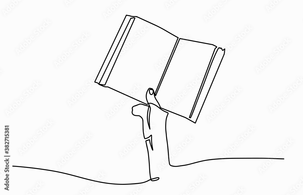 Line drawing vector illustration of hand holding an open book. Sketch ...