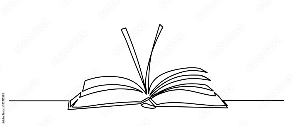 Book one line drawing banner. Continuous hand drawn minimalist ...