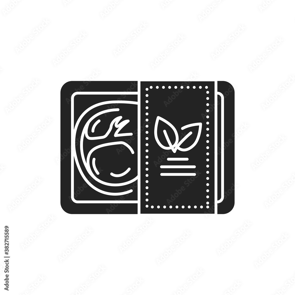 Plant-based meat in packaging black glyph icon. Packaged meat made from ...