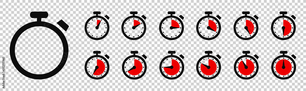 Timer, clock, stopwatch isolated set icons with different time ...