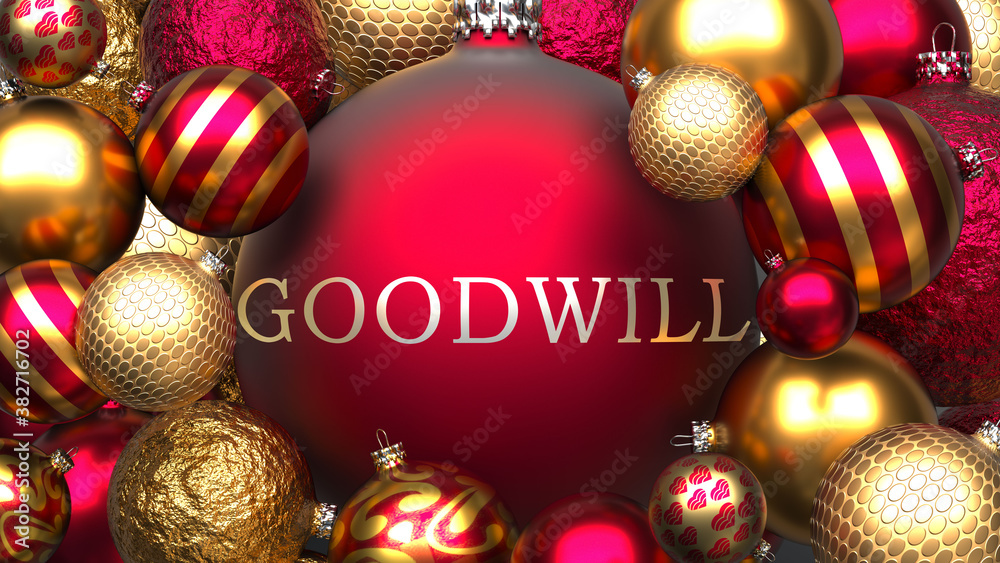 Goodwill and Xmas, pictured as red and golden, luxury Christmas ...