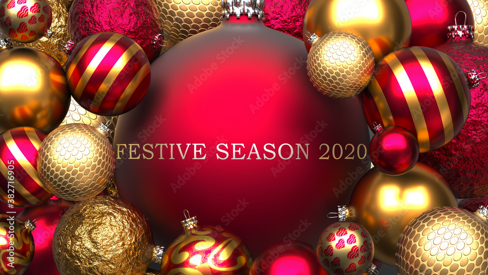 Festive season 2020 and Xmas, pictured as red and golden Christmas ...