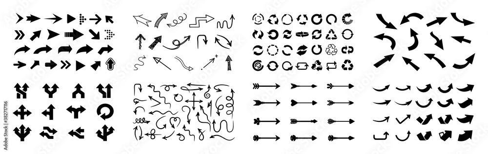 Set arrow icon. Collection different arrows recycle, painted sign ...