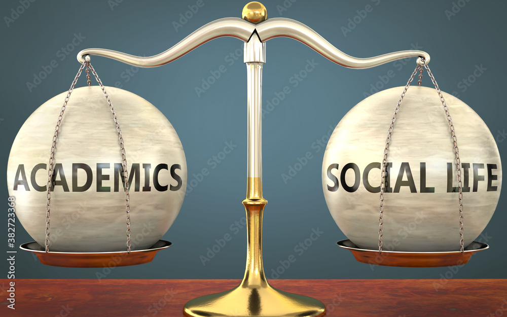 academics and social life staying in balance - pictured as a metal ...