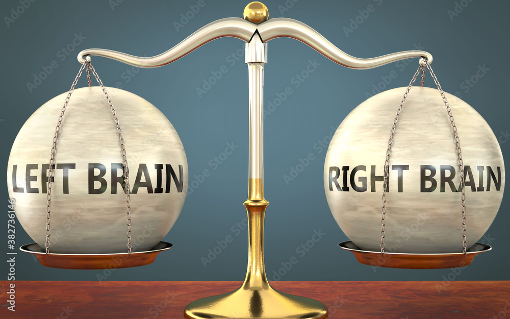 left brain and right brain staying in balance - pictured as a metal ...