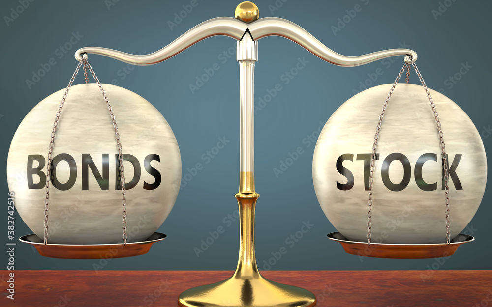 ภาพประกอบสต็อก bonds and stock staying in balance - pictured as a metal ...