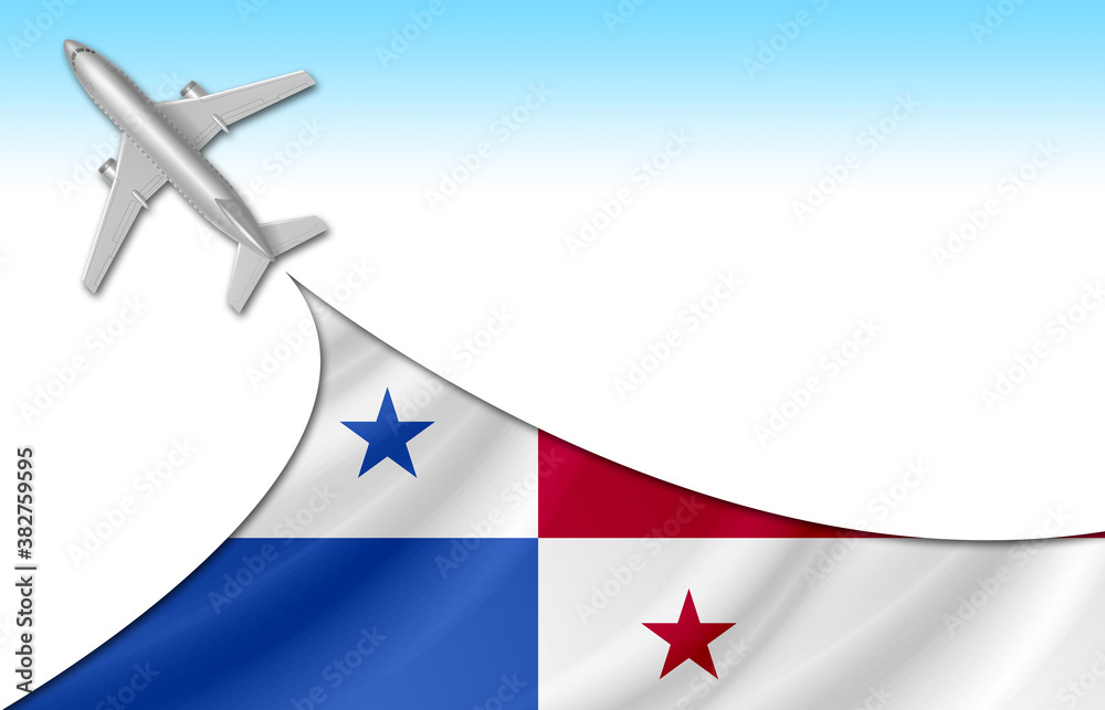 3d illustration plane with Panama flag background for business and ...