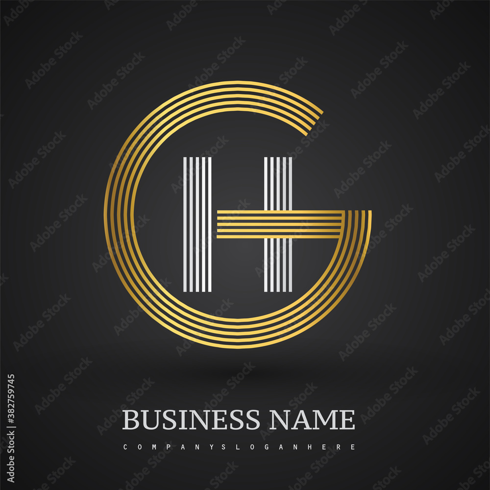 Letter GH linked logo design circle G shape. Elegant gold and silver ...
