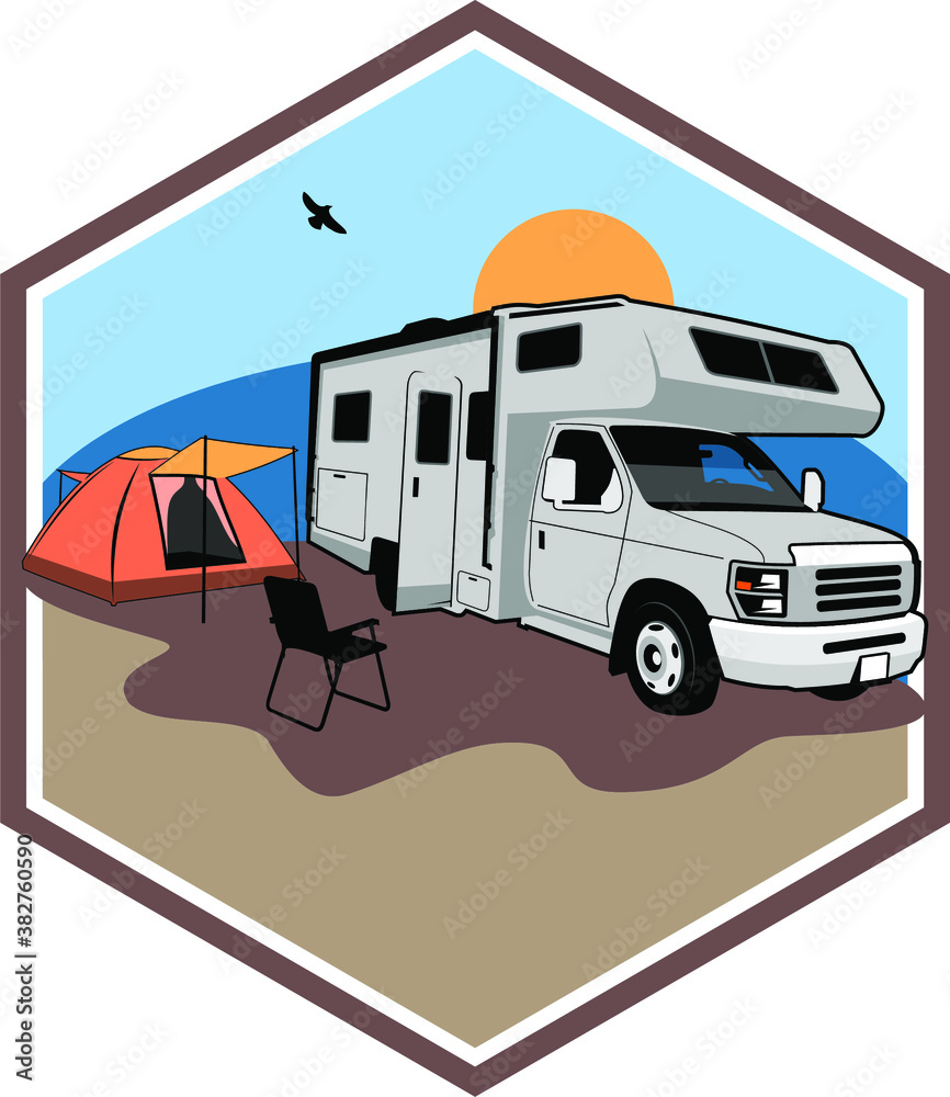camper van vector, rv vector, camping in the lakes Stock Vector | Adobe ...