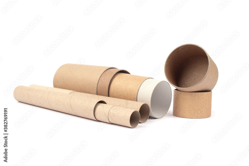 Set of different recyclable paper tubes with paper caps, cardboard ...
