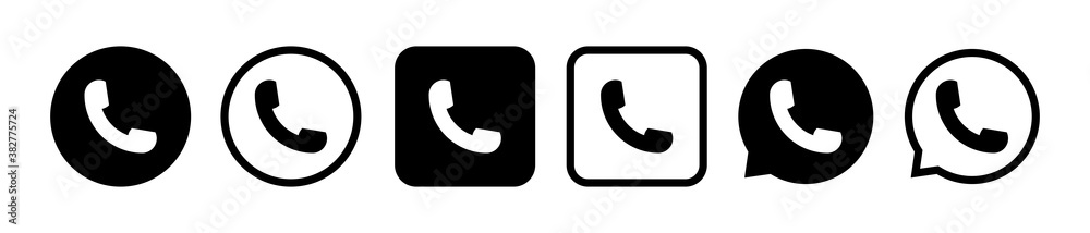 Phone icon vector. Call icons set. Round and square black button ...