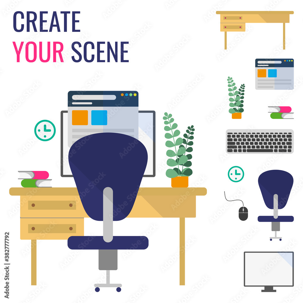 vector illustration, set of objects to create your scene, infographics ...