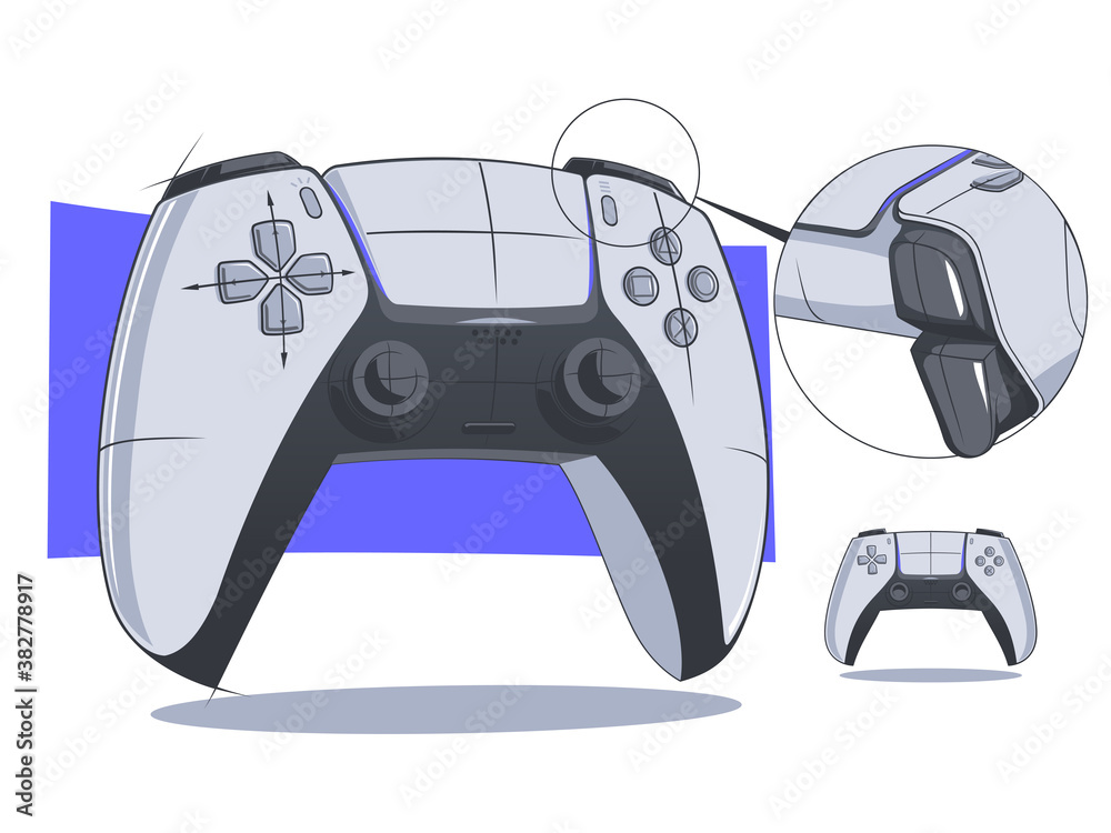 Drawn console. New joystick from the game console. Wired control for ...