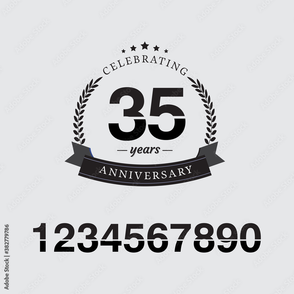 35 year anniversary celebration emblem. anniversary logo label, black ...