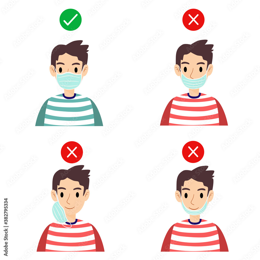 Vector and illustration of men showing how to wearing face mask ...