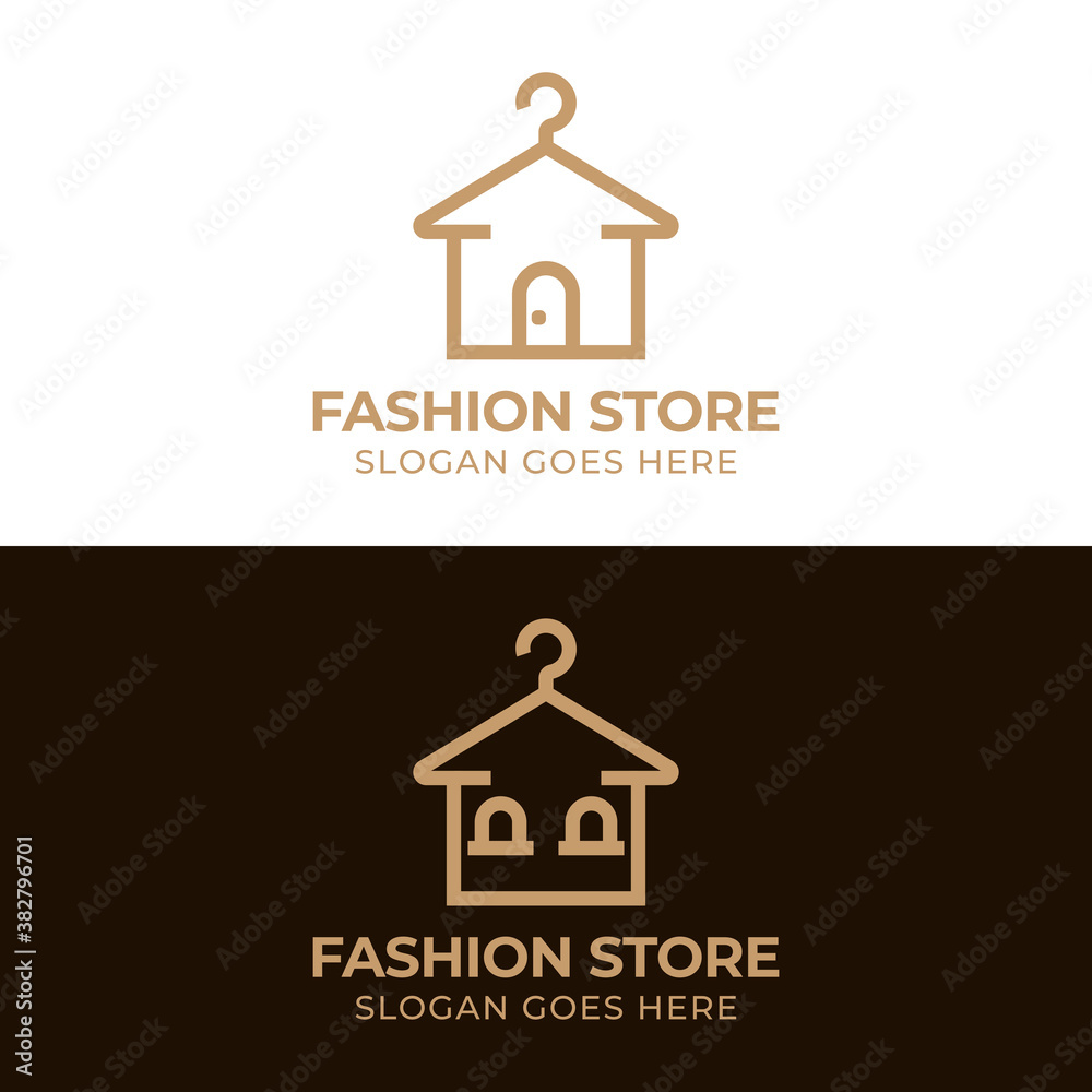 line art style fashion store or clothing shop logo design with two ...