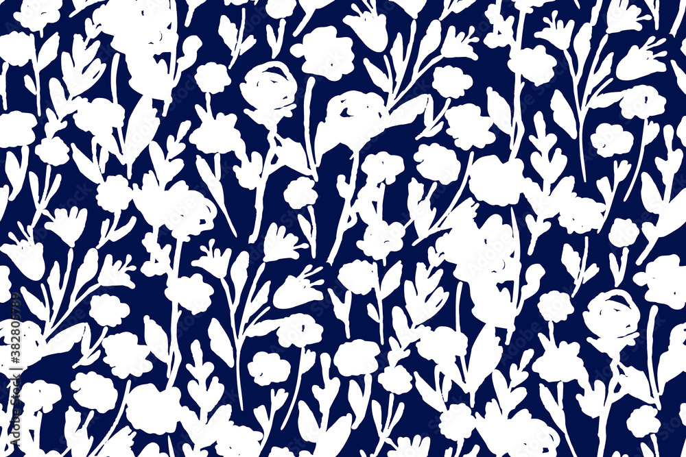 Floral seamless pattern with different flowers and leaves. Botanical ...