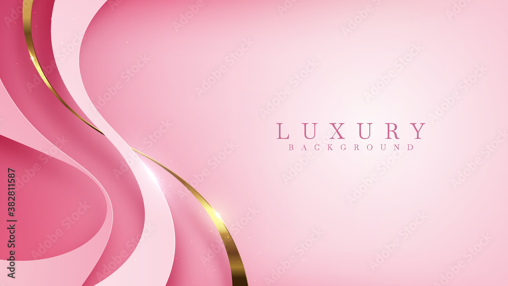 Luxury background with golden lines on pink shades in 3d abstract style ...