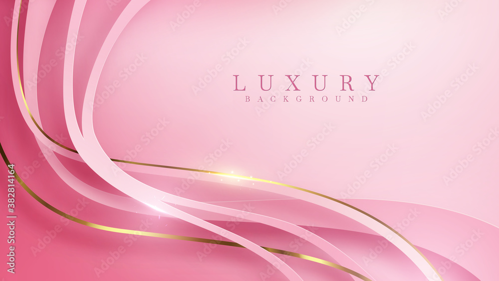 Luxury background with golden lines on pink shades in 3d abstract style ...