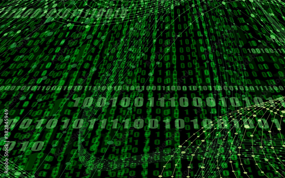 Vector Bright Green Binary Code Background Template, Perspective ...