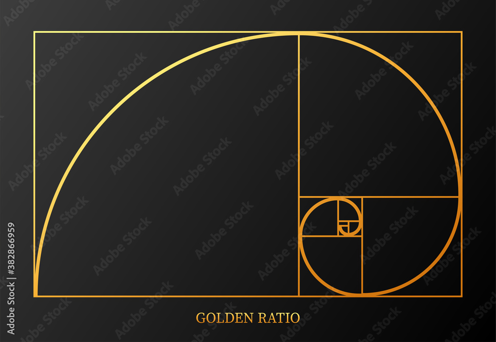 Abstract illustration with golden ratio on black background. Art&gold ...