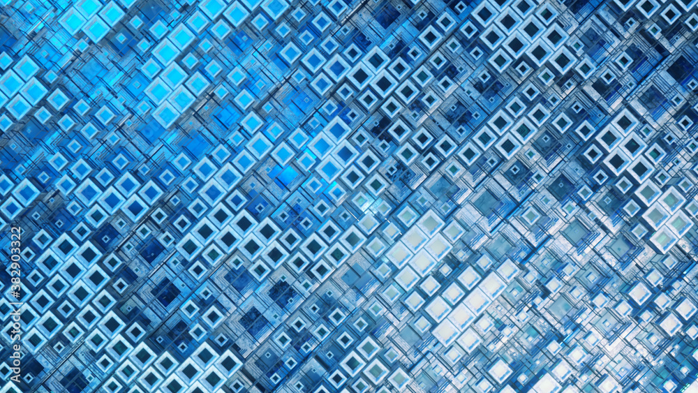 3d illustration of colorful glass rows of cubes floating through the ...