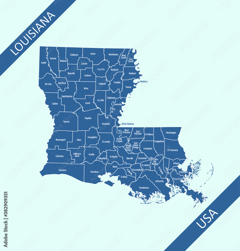 Counties map of Louisiana USA Stock Vector | Adobe Stock