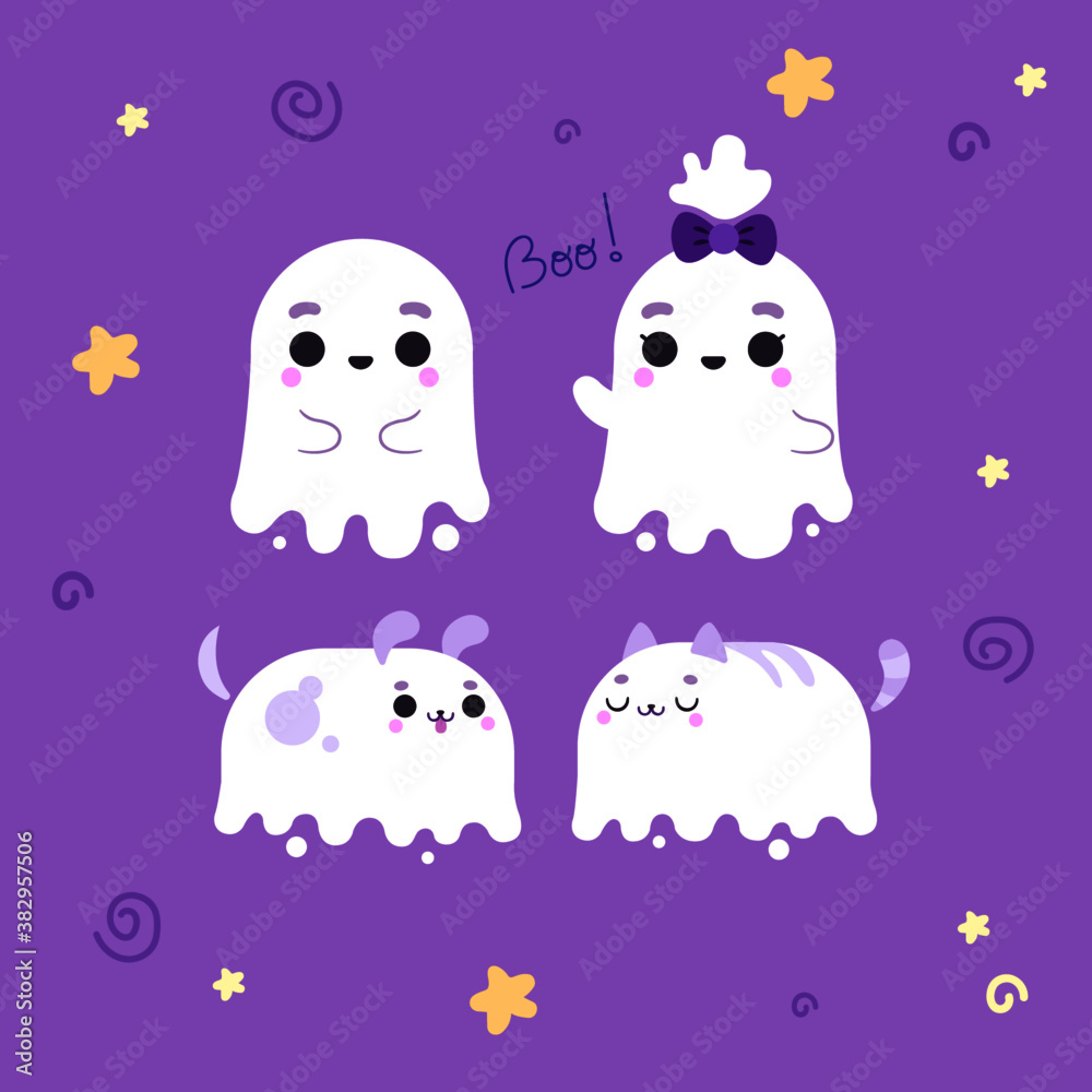 Cute Halloween Ghosts (cute standard ghost, cute ghost girl, cute ghost ...