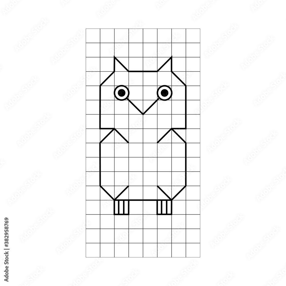 Easy scheme of an owl for sketching in the cells for kids eps ten Stock ...