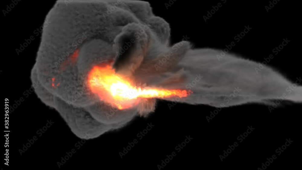 Animated ball of fire bursting or shooting flame and emitting dark ...