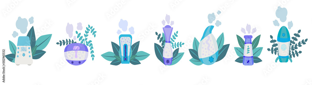 Set of Home humidifier for room.Healthy humidifiers vector icons for ...
