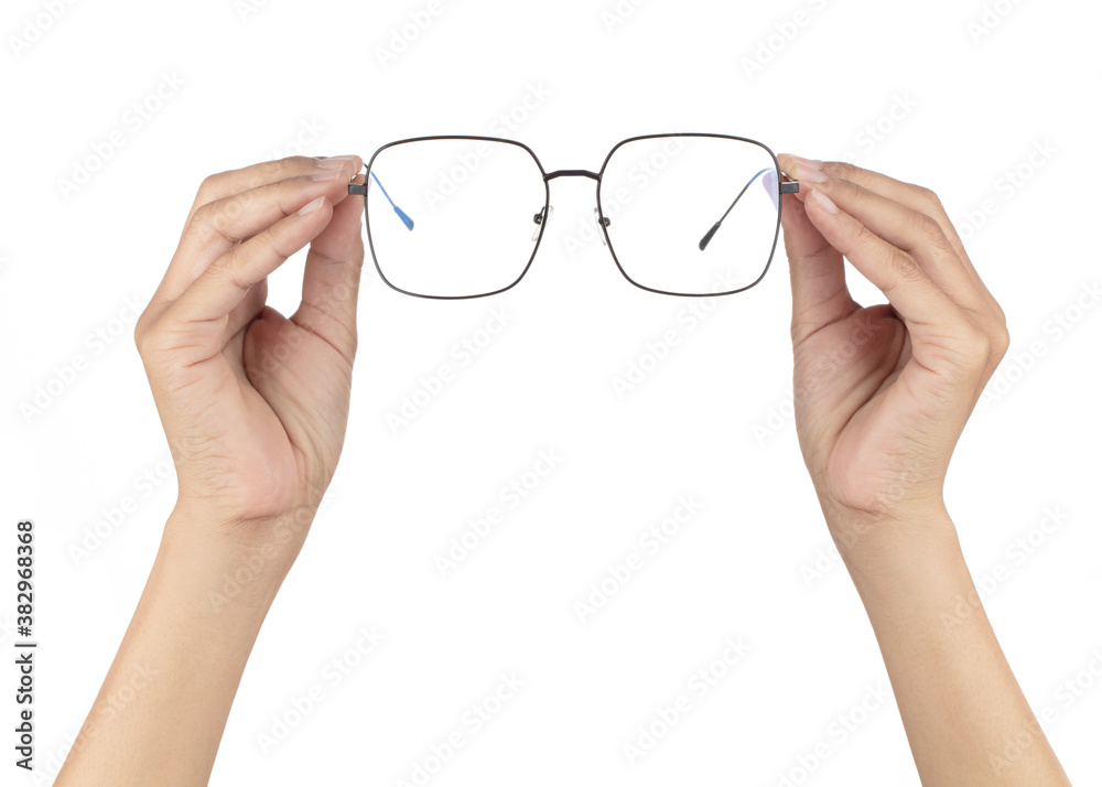 Hand holding Blue light blocking isolated on white background Stock ...