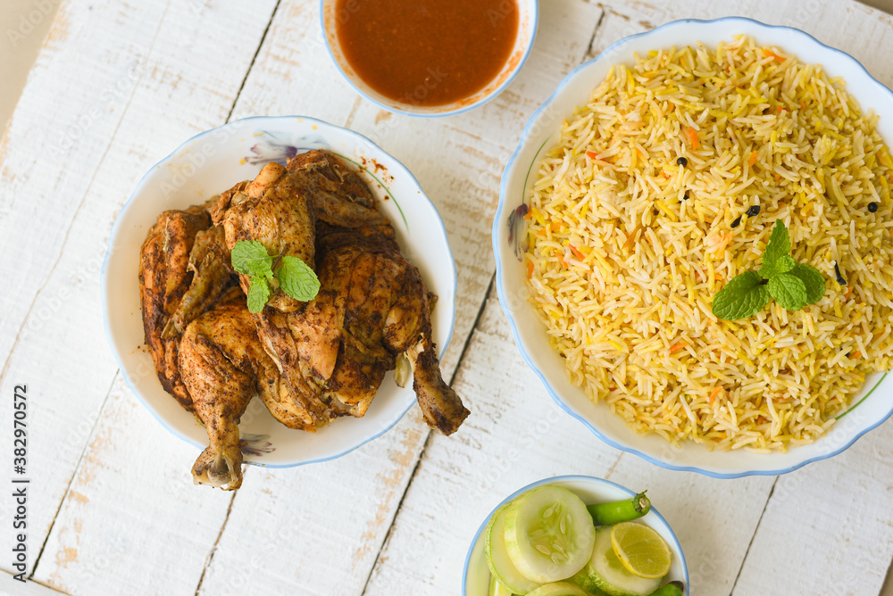 Arabic chicken Manthi or mandi cooked meat, Basmati rice with Masala ...