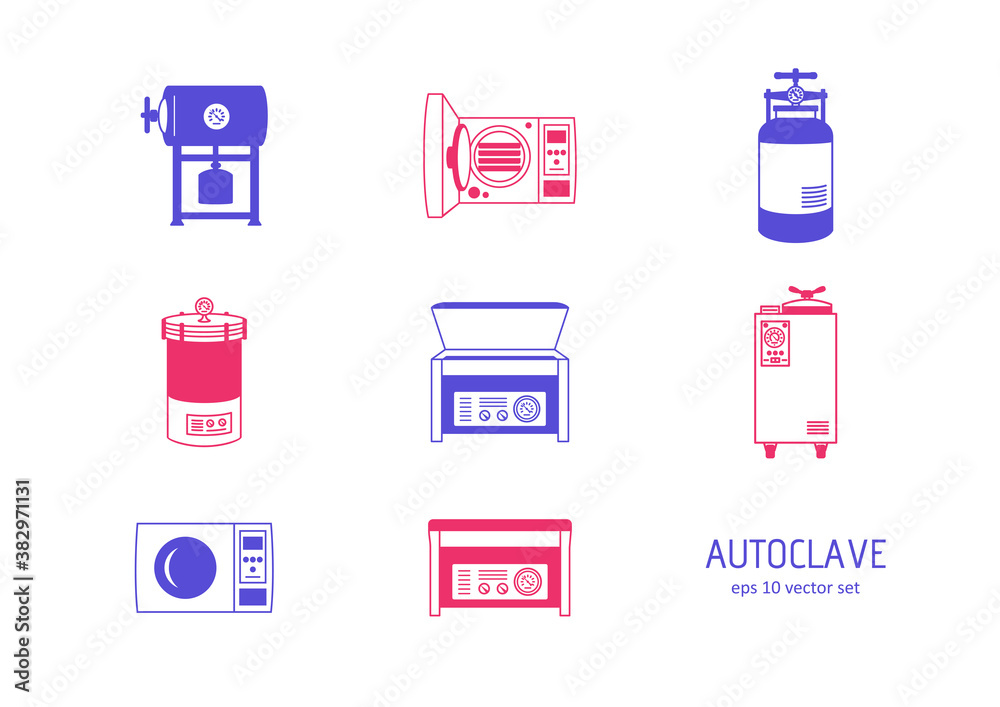 Autoclave - vector icons set on white background. Stock Vector | Adobe ...