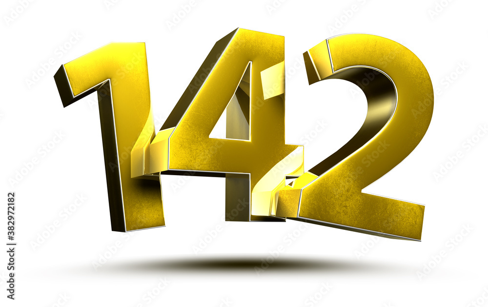Gold numbers 142 isolated on white background illustration 3D rendering ...