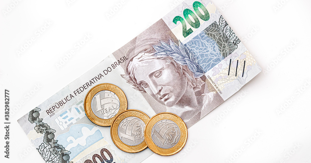 Real Brasileiro, moeda corrente do Brasil. Cédulas bancárias e moedas ...