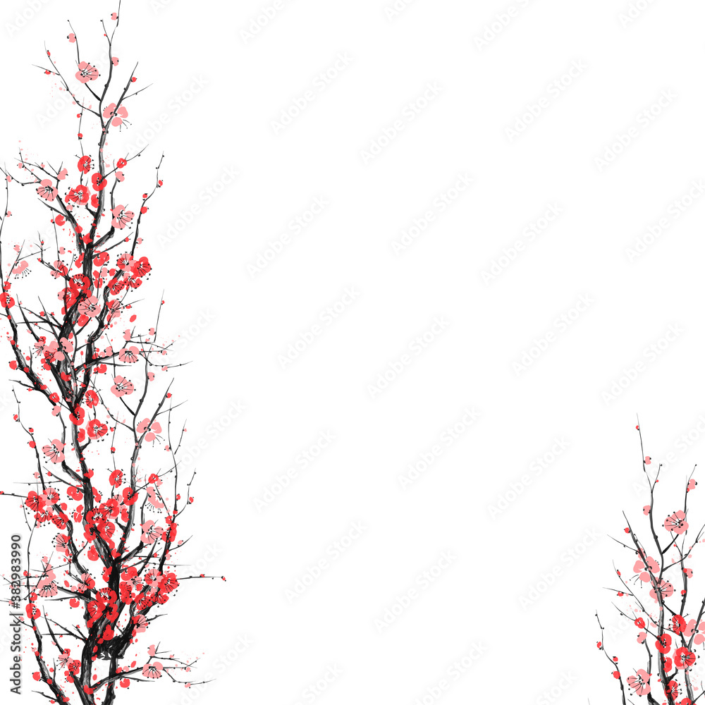 Realistic sakura blossom - Japanese cherry tree template blank isolated ...