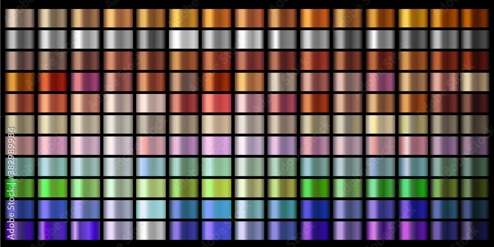 Vector Gradients collection. Gold, golden, silver, bronze, copper ...