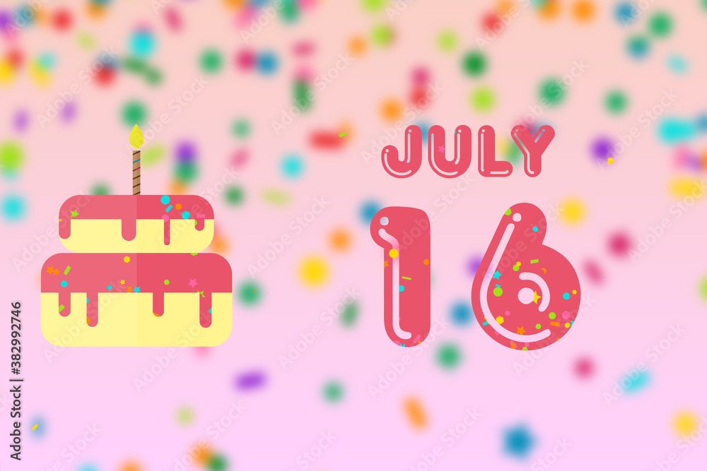 july 16th. Day 16 of month,Birthday greeting card with date of birth ...