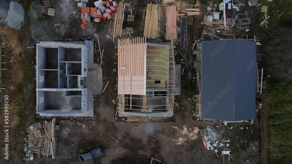 Top down aerial view of construction site. You can see how houses is ...