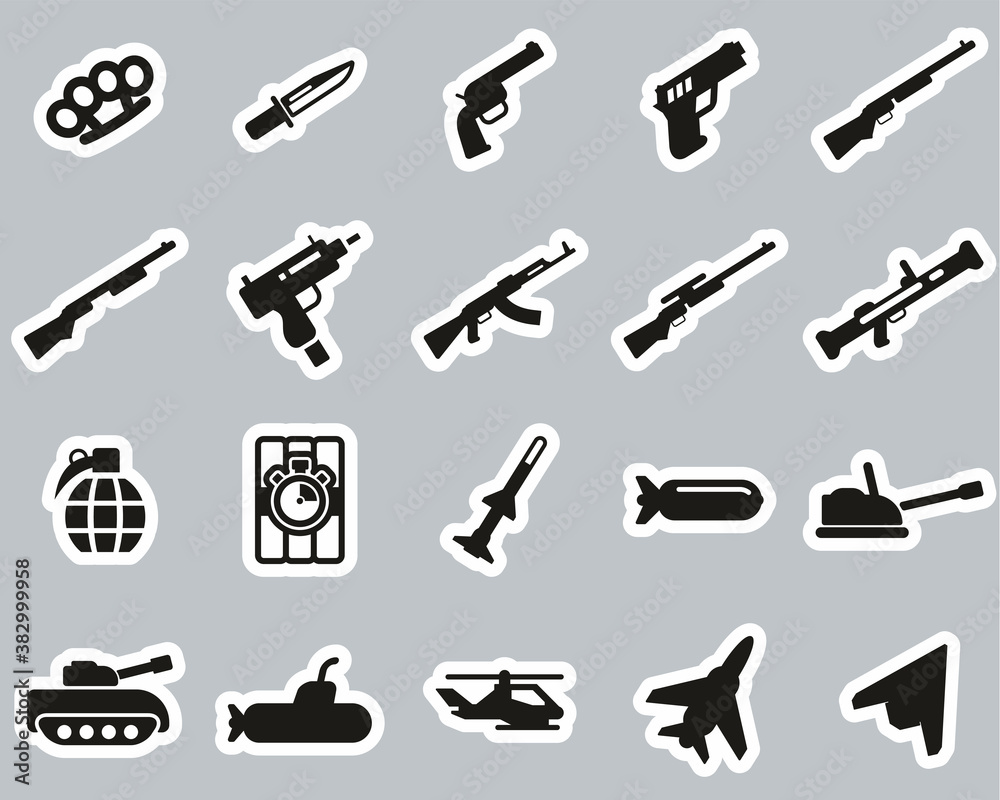 Weapons Icons Black & White Sticker Set Big Stock Vector | Adobe Stock