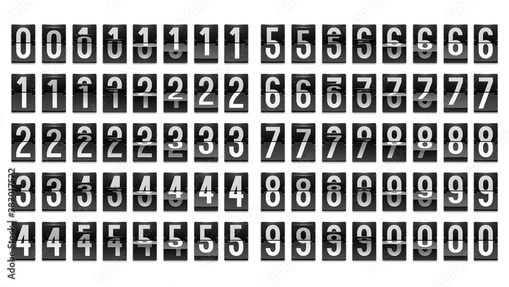 Numbers from Black Mechanical Scoreboard; Flip countdown clock counter ...