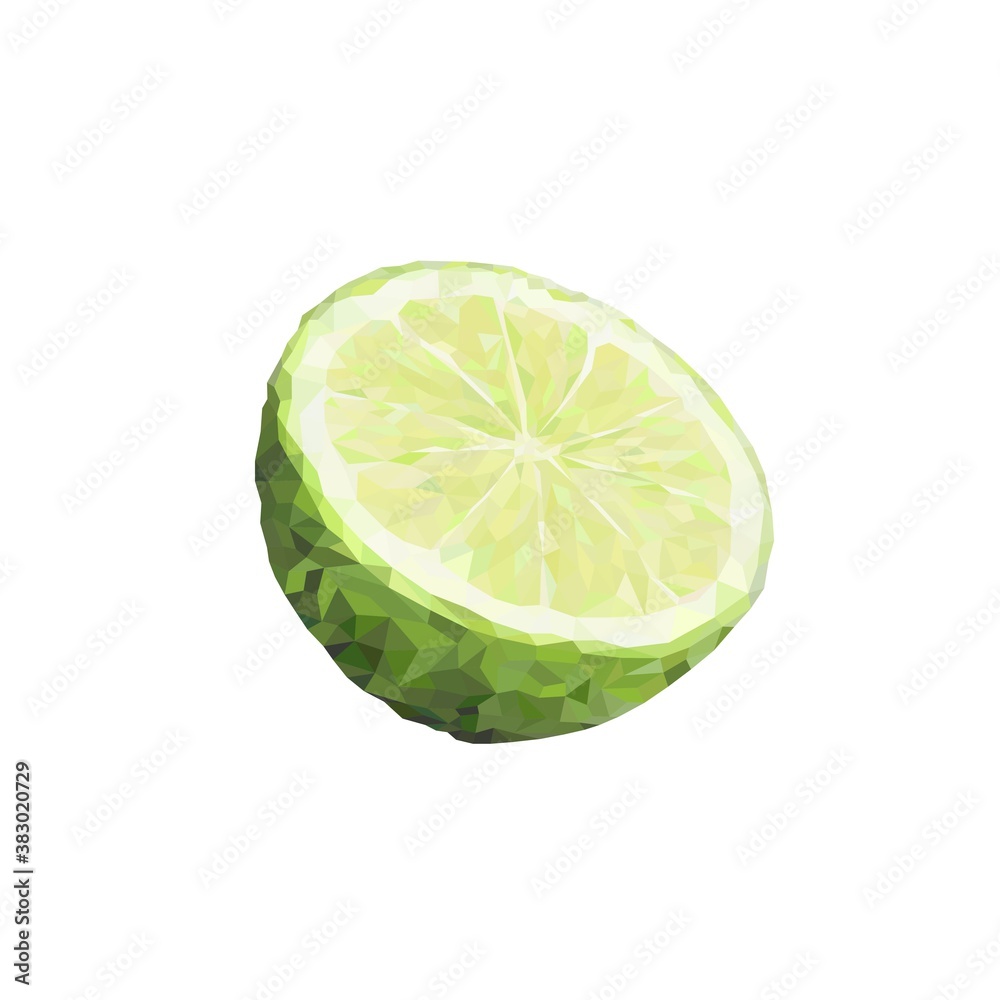 polygonal half lemon lime. a slice half of lime in a low poly for a ...