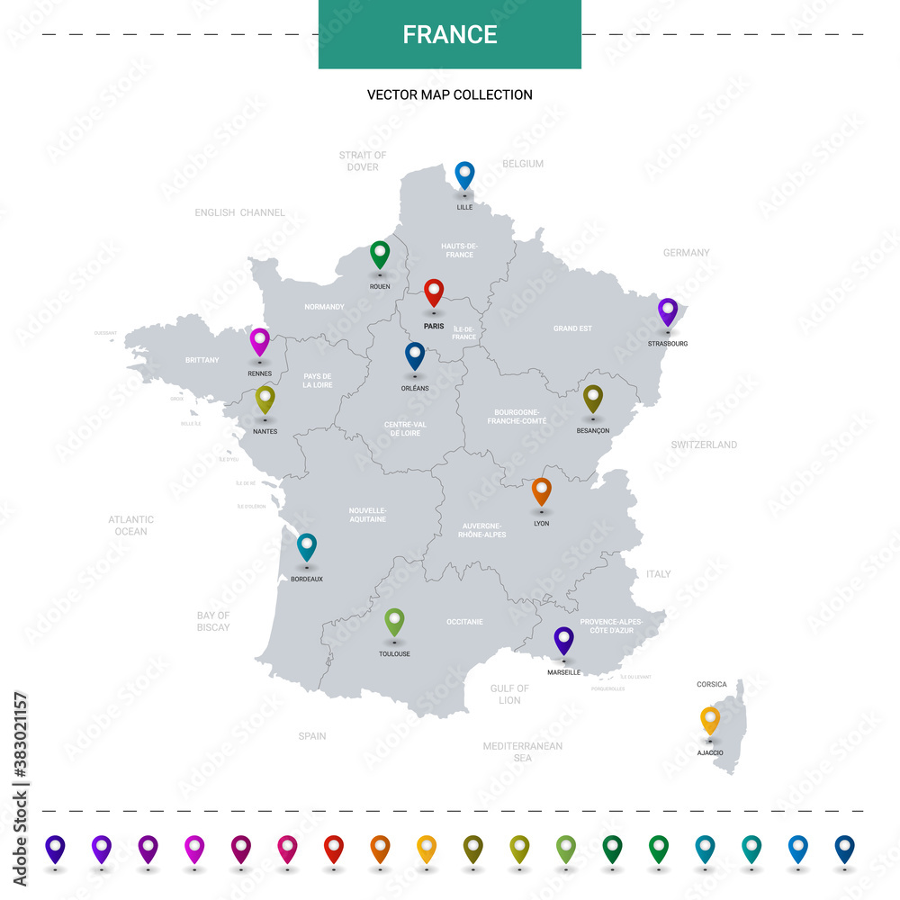 France map with location pointer marks. Infographic vector template ...
