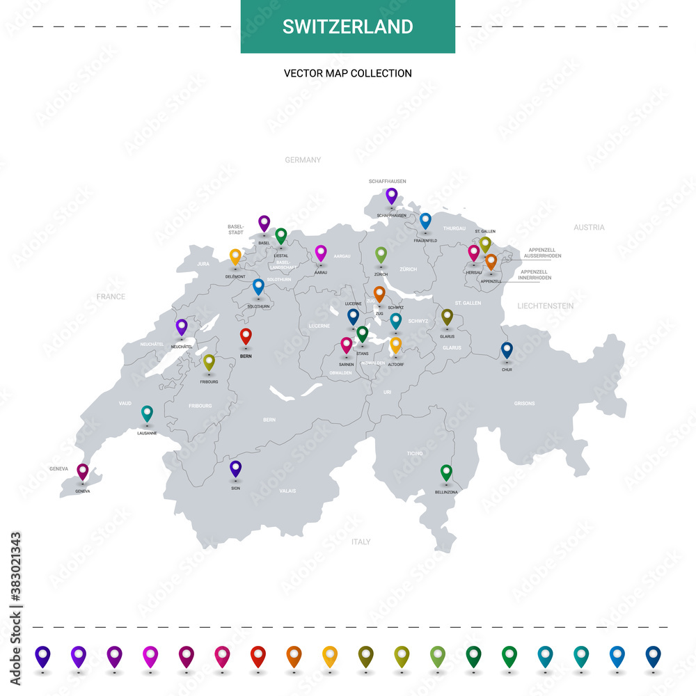Switzerland map with location pointer marks. Infographic vector ...