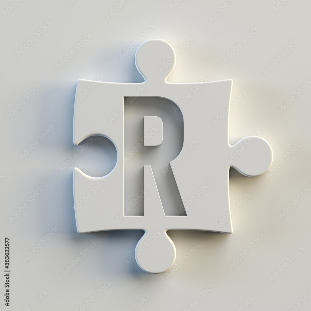 Jigsaw font 3d rendering, puzzle piece letter R Stock Illustration ...