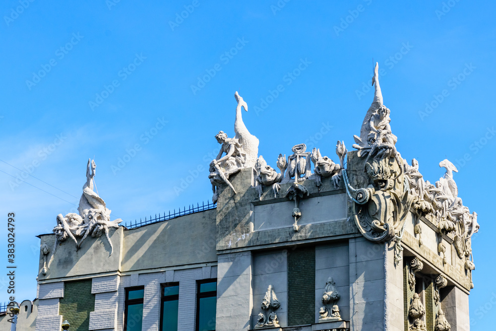 House with chimeras in Kiev, Ukraine. Art Nouveau building with ...
