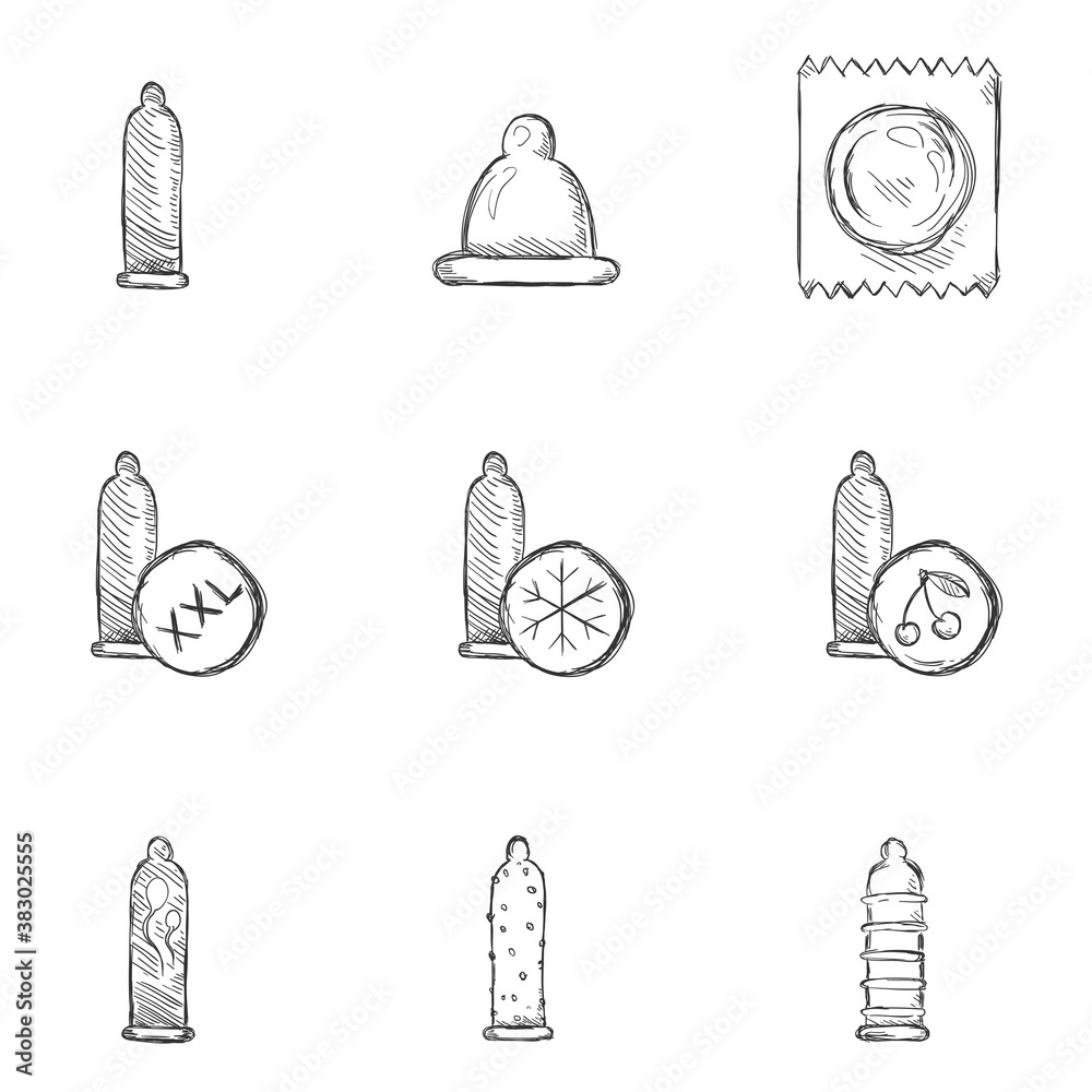 Vector Set of Sketch Condom Icons Stock Vector | Adobe Stock