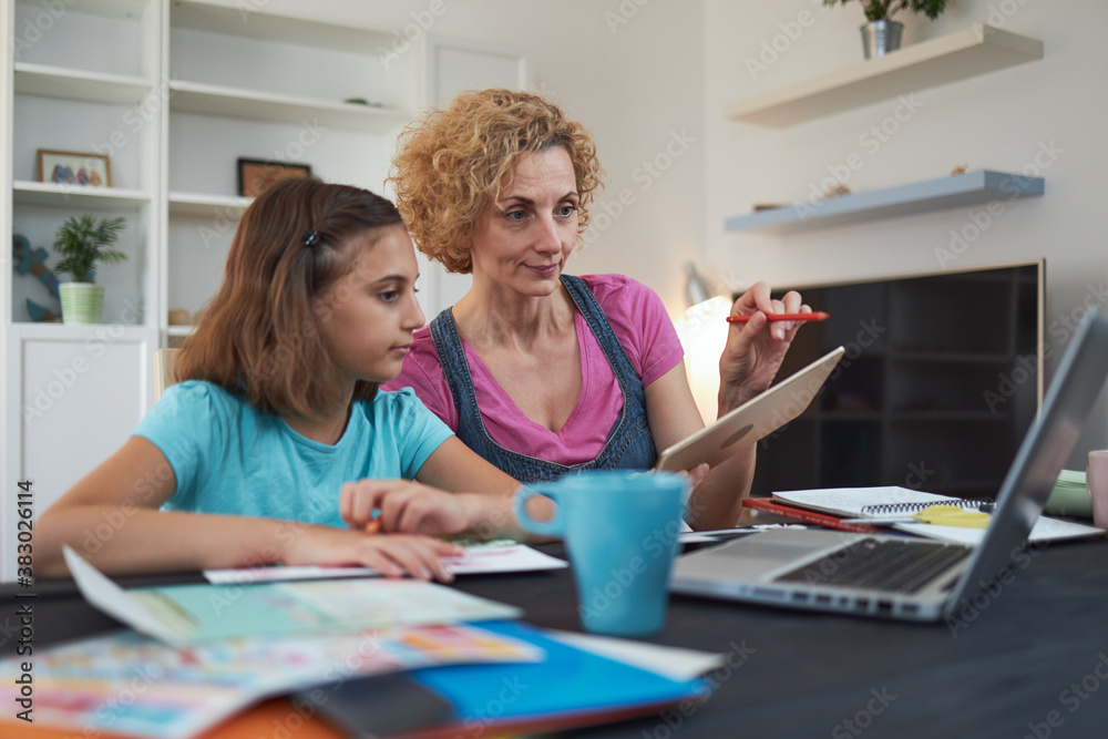 Child home studying education, homeschooling, with private tutor ...