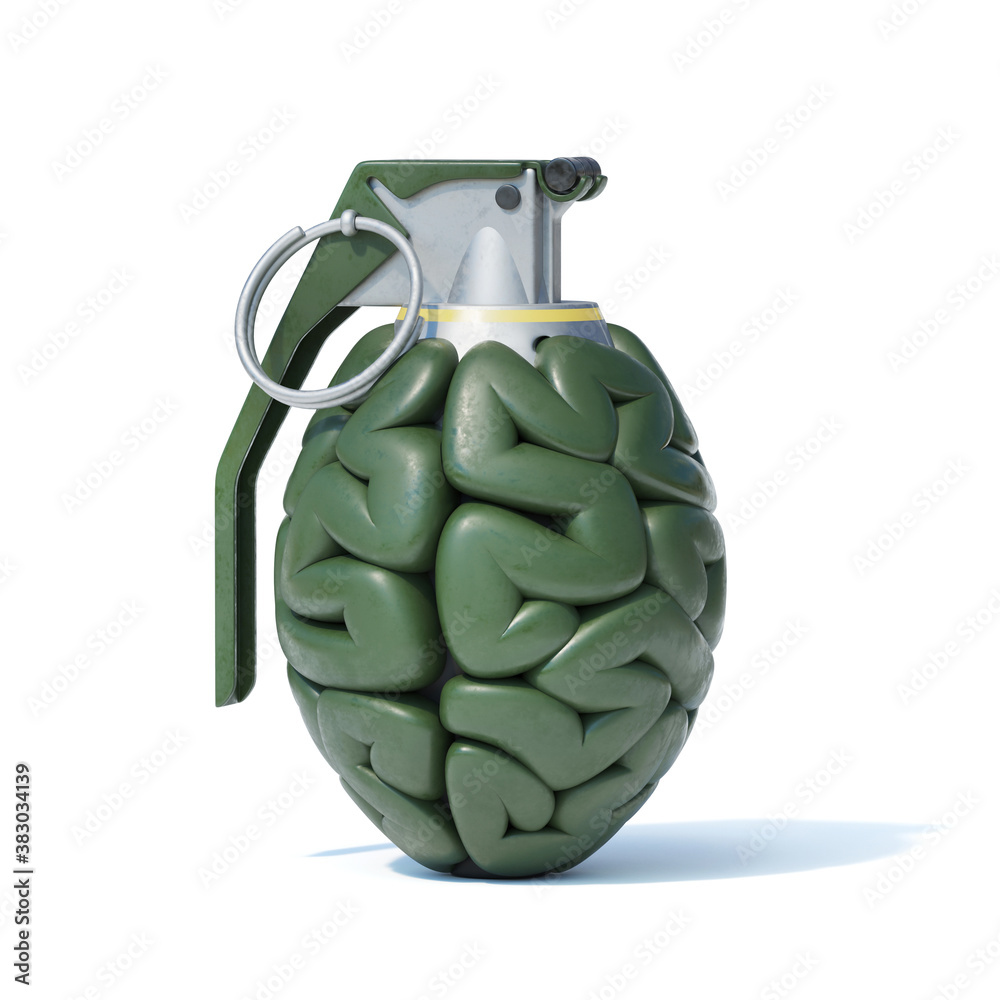 Hand grenade in the shape of human brain, brain storming concept ...